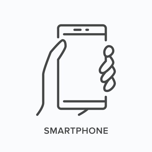 Hand holding modern mobile phone line icon Vector Image