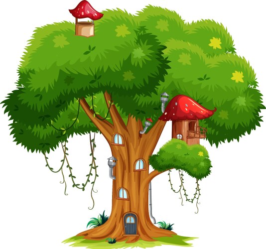 Stump house with mushroom in cartoon style Vector Image