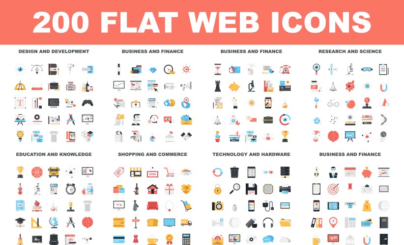 180 complex flat icons concept symbols Royalty Free Vector