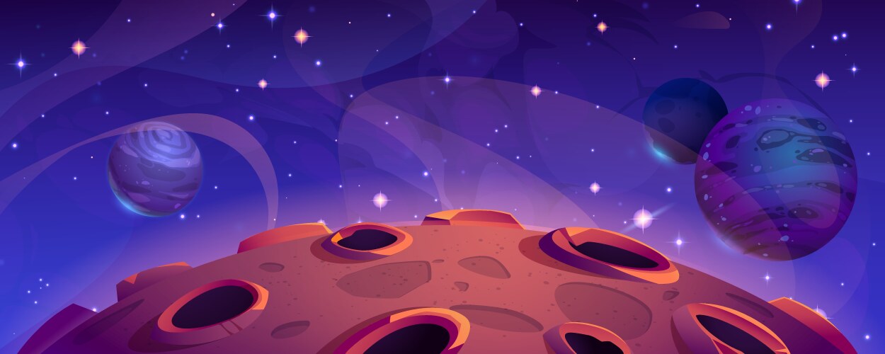 Cartoon space landscape cosmic planet surface Vector Image