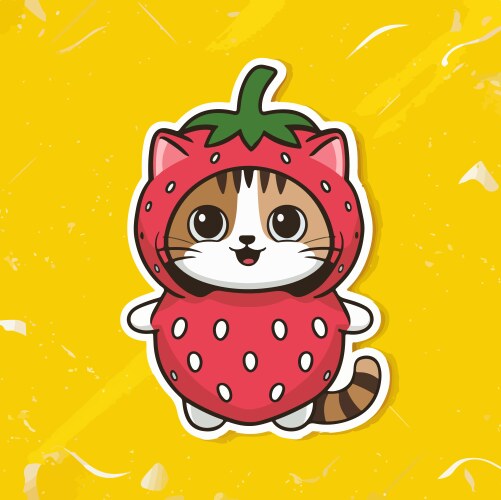Berry cute strawberry cat sticker Royalty Free Vector Image