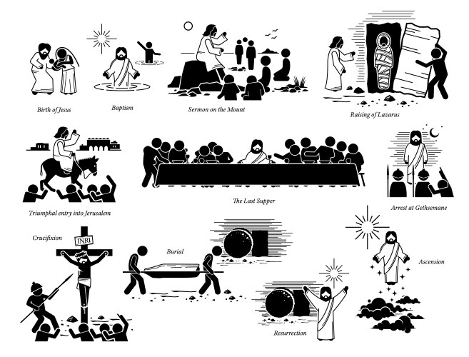 Jesus christ stick figure icons and pictograph Vector Image