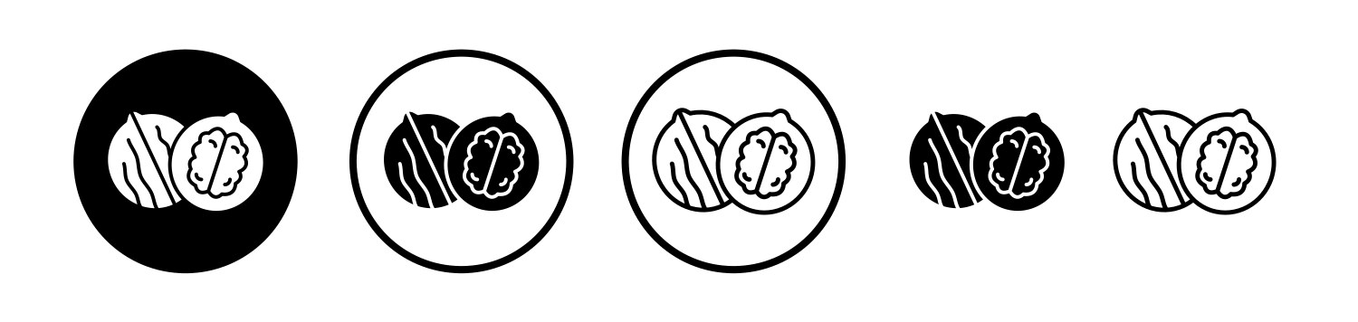 Walnut icon set nut shell food symbol in a black Vector Image