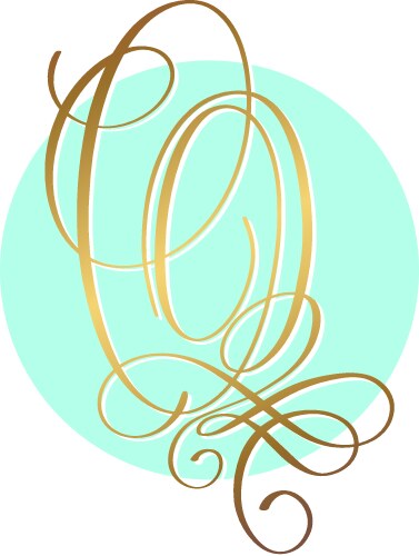 Gold calligraphy letter on circle blue background Vector Image