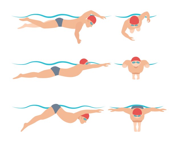 Summer hot and fun swimming people posters set Vector Image