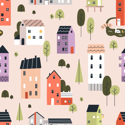 Seamless pattern with small town Royalty Free Vector Image