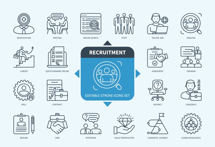 Recruitment solid icon set Royalty Free Vector Image