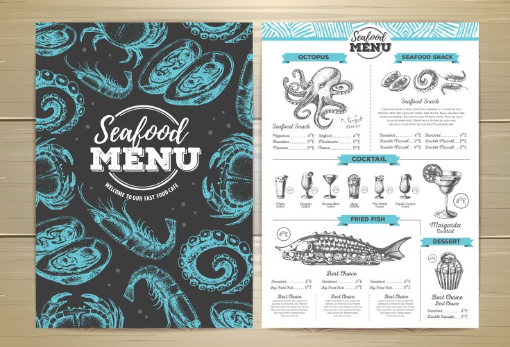 Vintage seafood menu design Royalty Free Vector Image