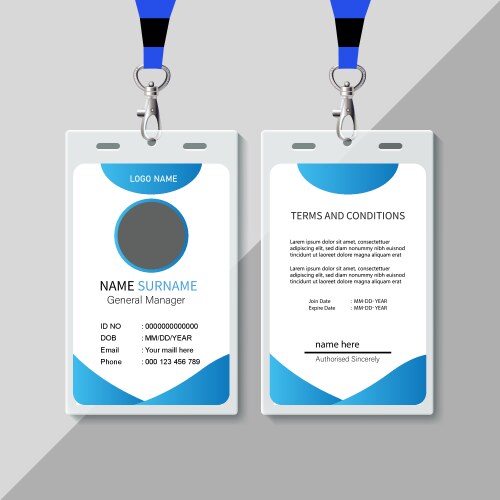 Simple blue geometric id card design template Vector Image
