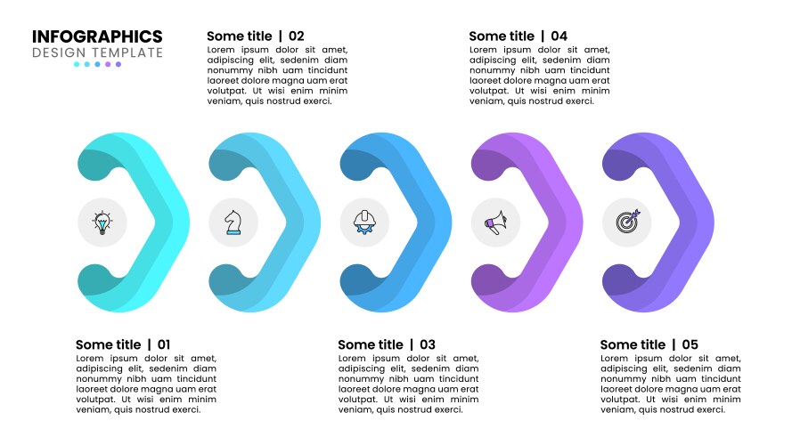 Infographic template 5 ribbons in a row with icons