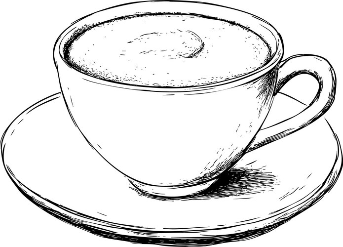 Black Coffee Sketch on Ceramic Saucer – Royalty-Free Vector | VectorStock