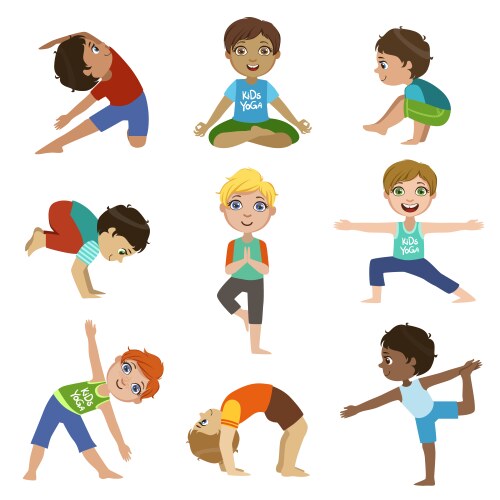 Cartoon kids yoga with different poses Royalty Free Vector