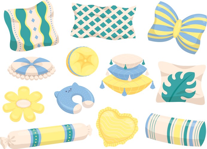 Cartoon cushion different shapes pillows bed Vector Image