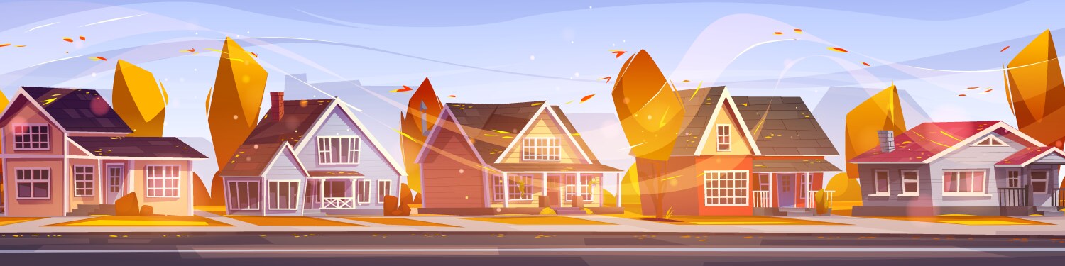 Suburban autumn landscape with orange trees Vector Image