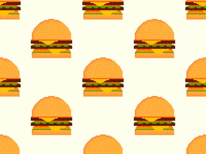 Pixel burger icon set isolated on black Royalty Free Vector