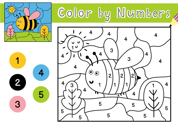 Cute Bee Color By Number Worksheet – Royalty-Free Vector | VectorStock