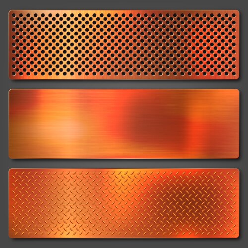 Realistic copper banners collection brushed Vector Image