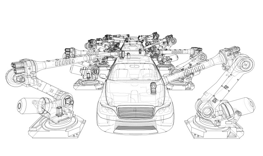 Robotic assembly operator composition Royalty Free Vector