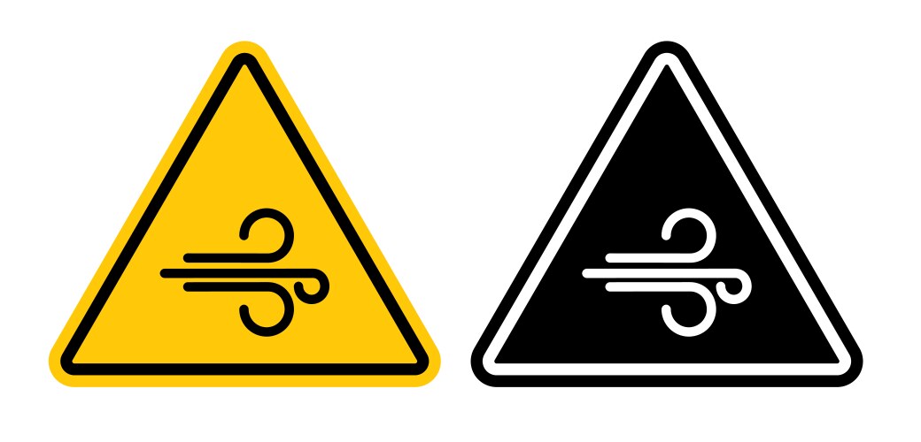 Wind warning sign icon set alert for strong Vector Image