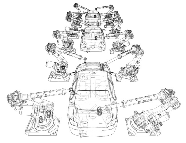 Robotic assembly operator composition Royalty Free Vector