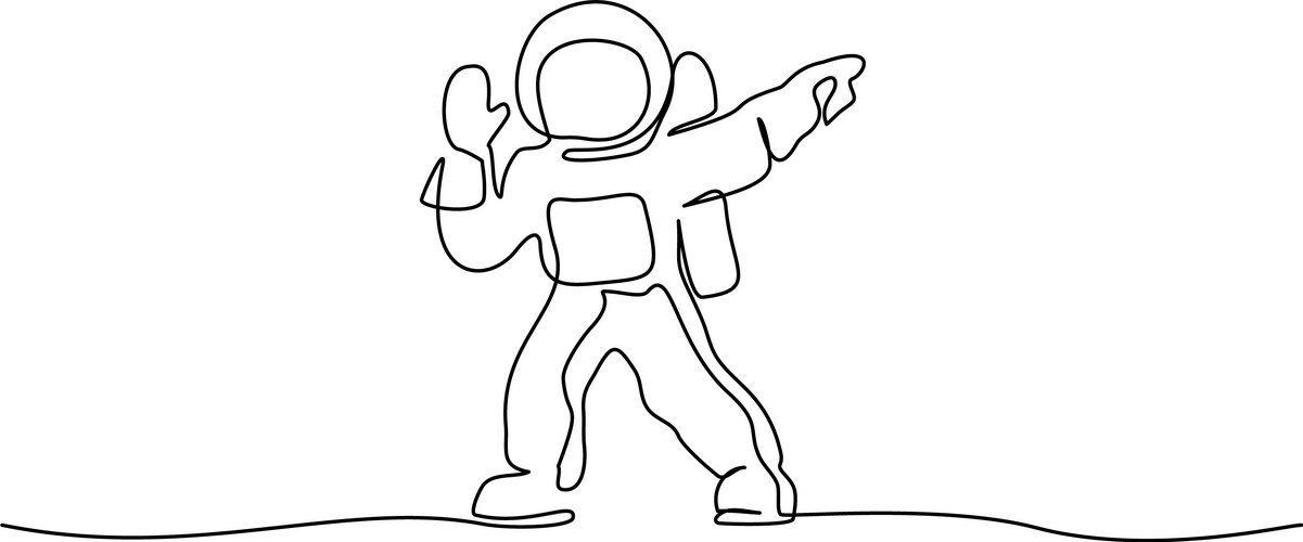 Single one line drawing two astronauts holding Vector Image