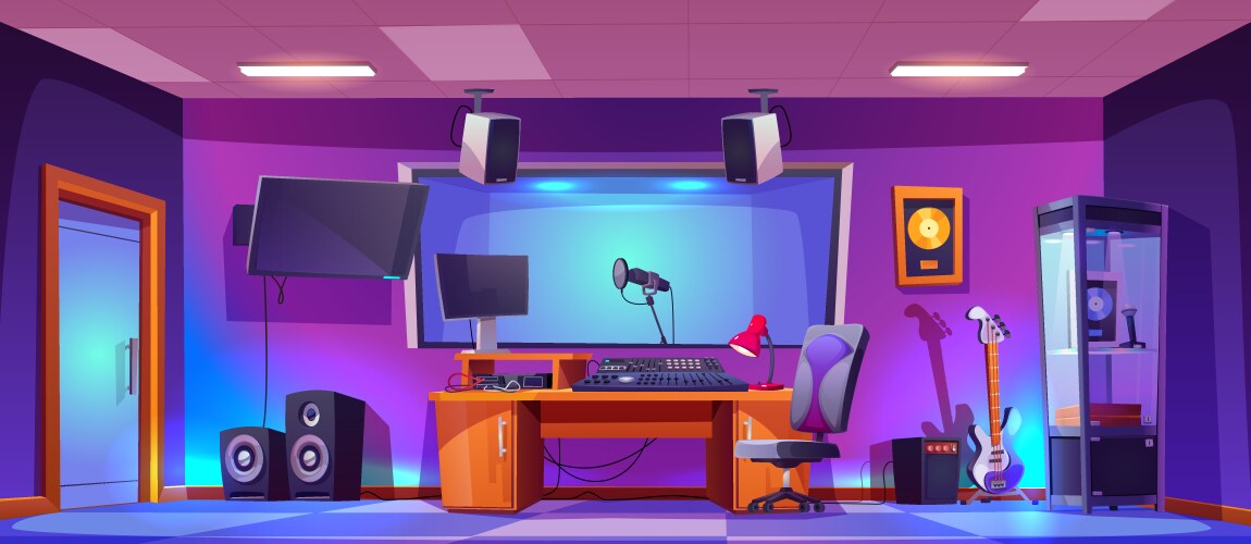 Modern audio recording studio interior Royalty Free Vector