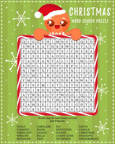 Christmas word search puzzle holiday crossword Vector Image