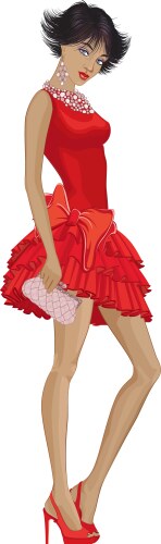 Cartoon red haired woman in a dress and stockings Vector Image
