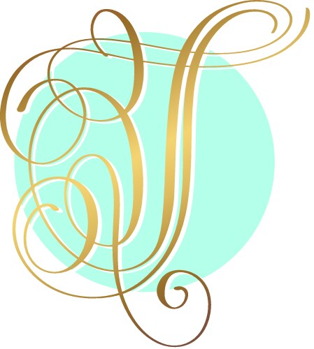 Gold calligraphy letter on circle blue background Vector Image