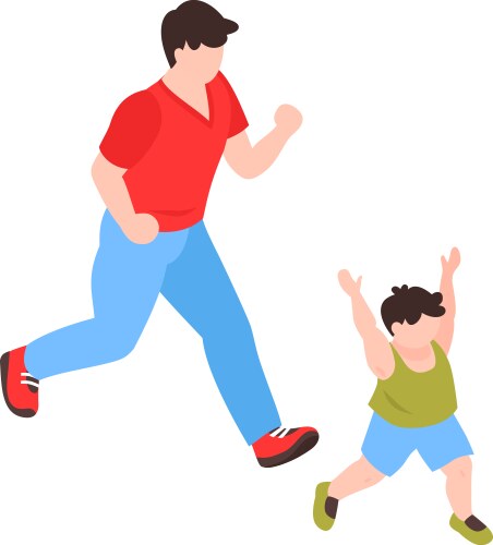Dad talking with his little son holding hands Vector Image