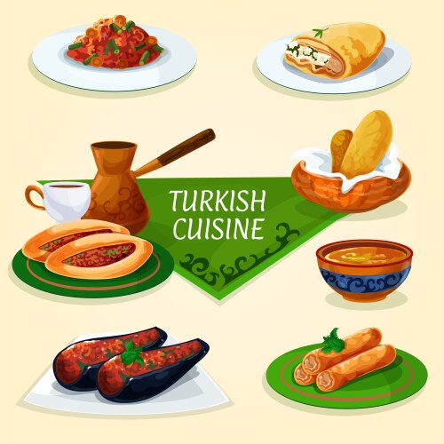 Turkish food cuisine dishes icons Royalty Free Vector Image