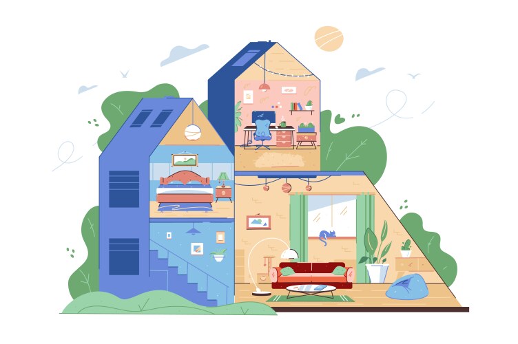Human houses history cartoon collection Royalty Free Vector