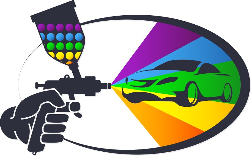 Spray gun and car painting symbol Royalty Free Vector Image