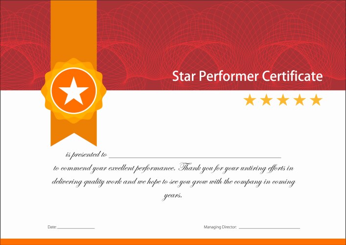 Modern red rising star certificate Royalty Free Vector Image