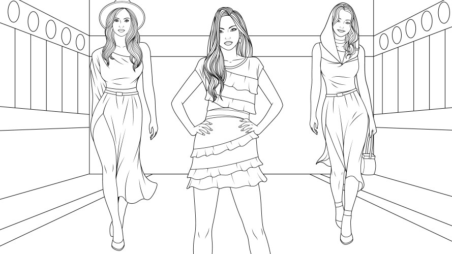 Two beautiful girls coloring pages Royalty Free Vector Image