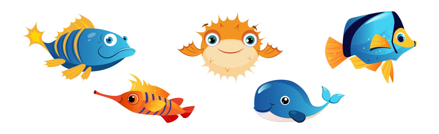 Cute sea animals and marine creature floating Vector Image