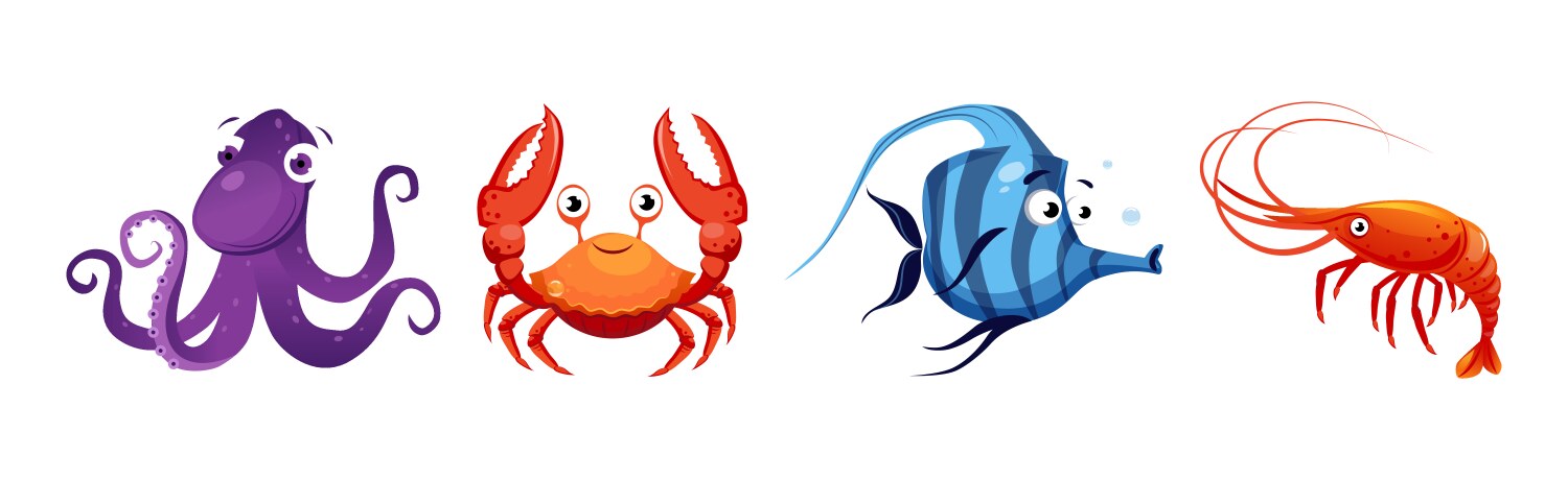 Cute sea animals and marine creature floating Vector Image
