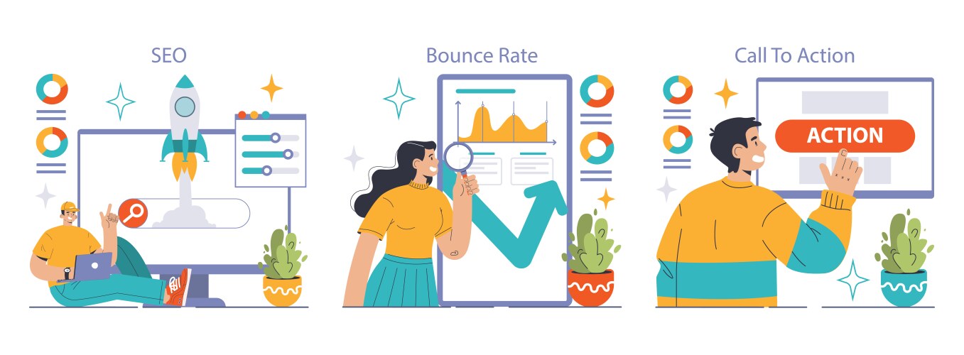 Website analysis conversion rate and traffic Vector Image