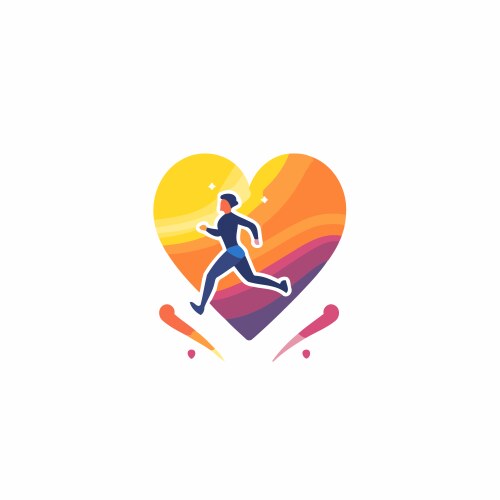 Running man in heart shape sport and healthy Vector Image