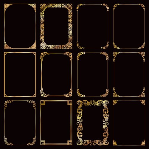 Decorative rectangle frames and borders set gold Vector Image