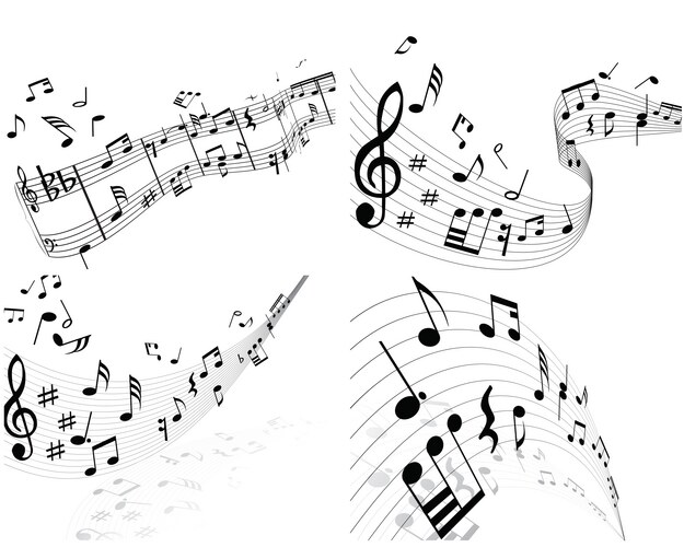 Abstract music staves with notes Royalty Free Vector Image