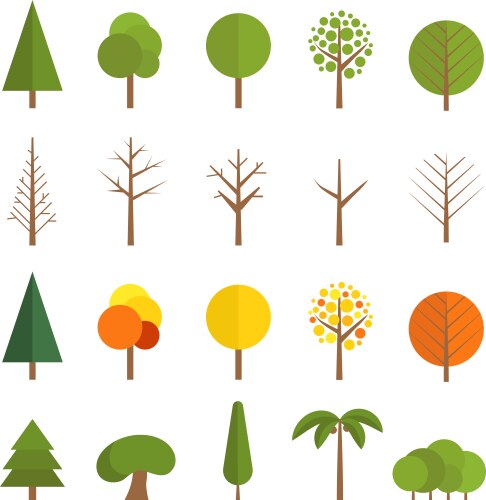 Set color trees line style Royalty Free Vector Image