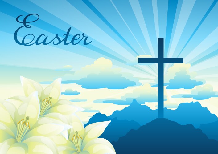Easter sunday tomb and three cross on calvary Vector Image