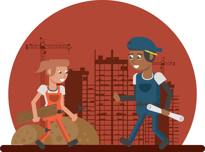 Men builders working under construction scene – Royalty-Free Vector ...