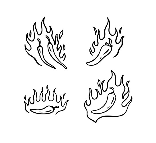 Doodle fire outline set various Royalty Free Vector Image