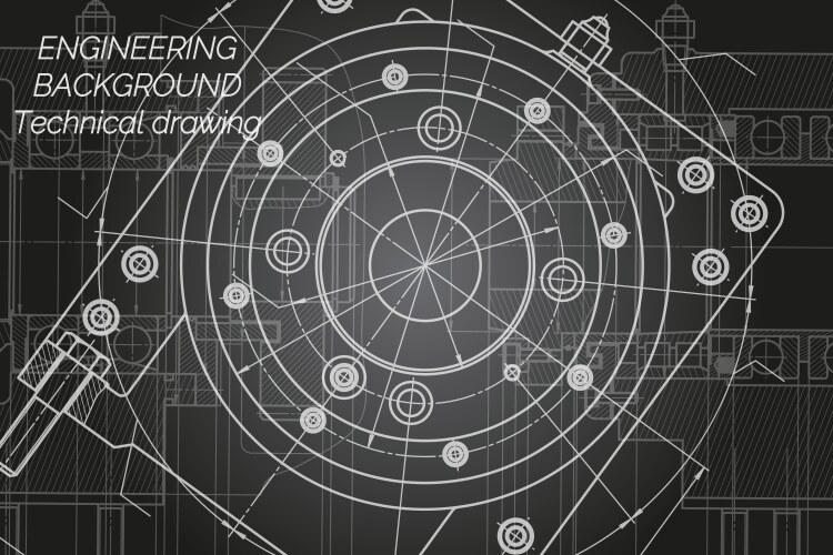 Mechanical engineering drawings on black Vector Image