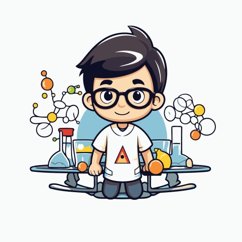 Cute little boy in science class cartoon graphic Vector Image