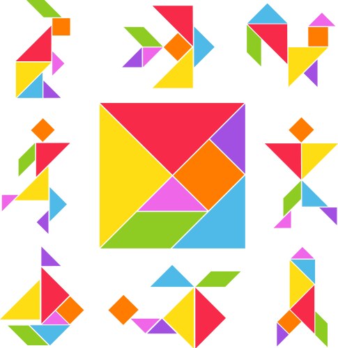 Colorful set tangram game icons Royalty Free Vector Image
