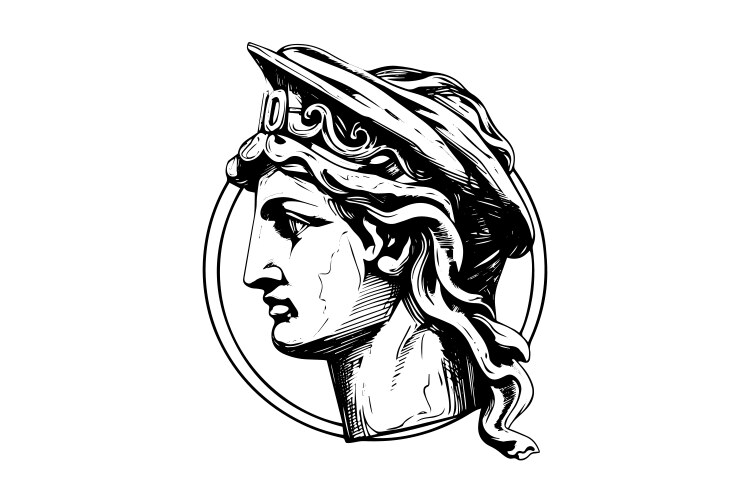 Hermes head hand drawn ink sketch engraved style Vector Image