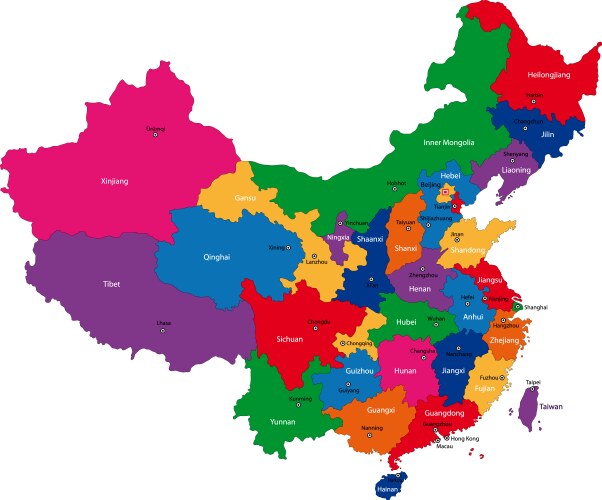 Colorful china political map with selectable Vector Image